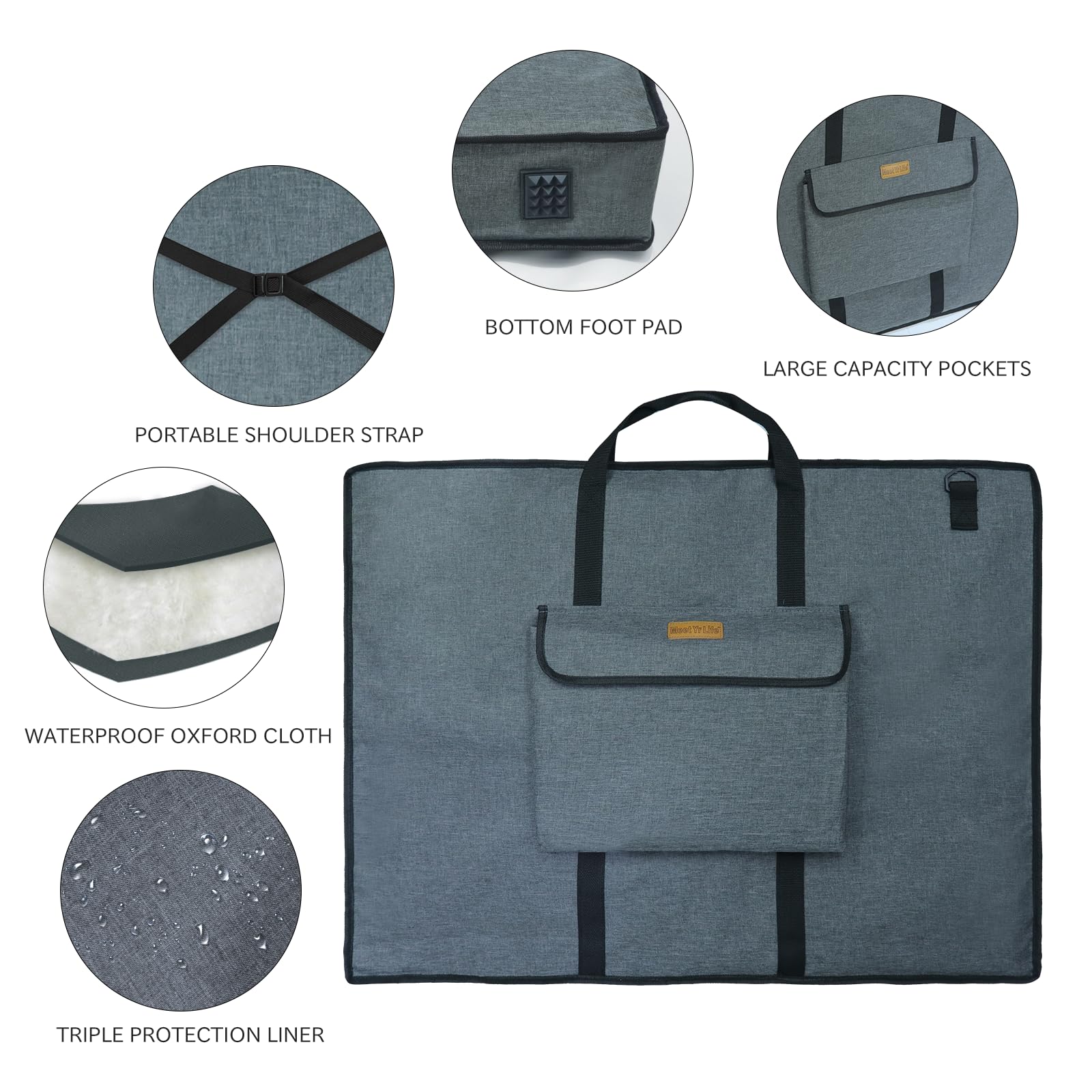 MeetYr Life Premium Art Portfolio Bag - Padded Triple Protection, Waterproof Protection with Shoulder Strap Durable and Portable - For Artwork, Posters, Sketches and Paintings(24"x18")