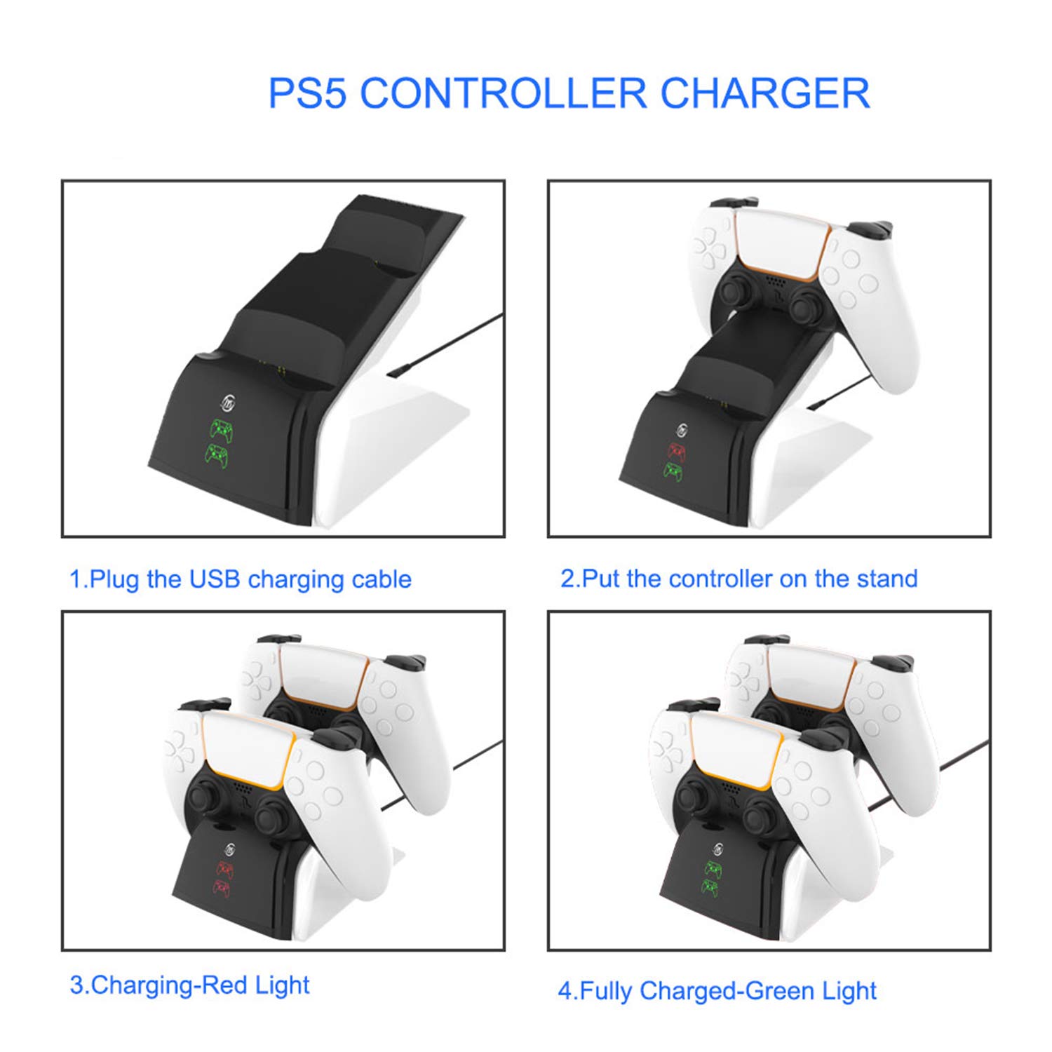 FANPL Upgraded PS5 Controller Charger Dock Station, Fast Charging Dock for Playstation 5 DualSense Controller with AC Adapter
