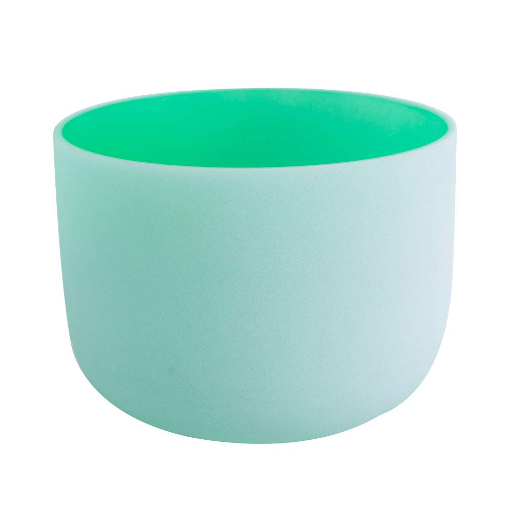 ENERGYSOUND 432Hz Perfect Pitch F Note Heart Chakra Green Colored Frosted Quartz Crystal Singing Bowl 9 inch Mallet &O-ring Included