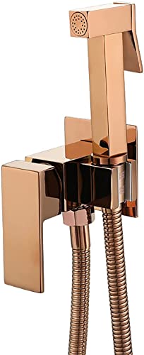 MINJING Handheld Bidet Sprayer for Toilet Rose Gold Baby Cloth Diaper Sprayer Hot and Cold Water Toilet Sprayer Wall Mounted Handheld Sprayer Kit, Brass, High Pressure, Adjustable Water Pressure