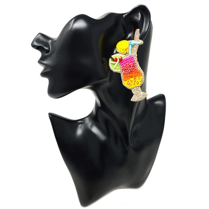Emulily Beaded Cocktail Glass Post Earrings Handmade Cocktail Earrings Malibu Sunset Cocktail Earrings