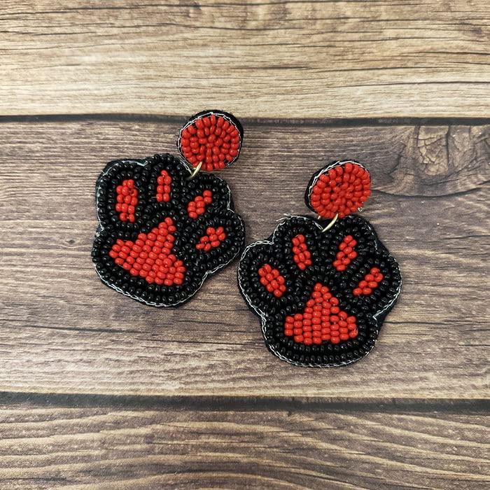 Emulily Beaded Colorful Paw Post Earrings Handmade Paw Earrings