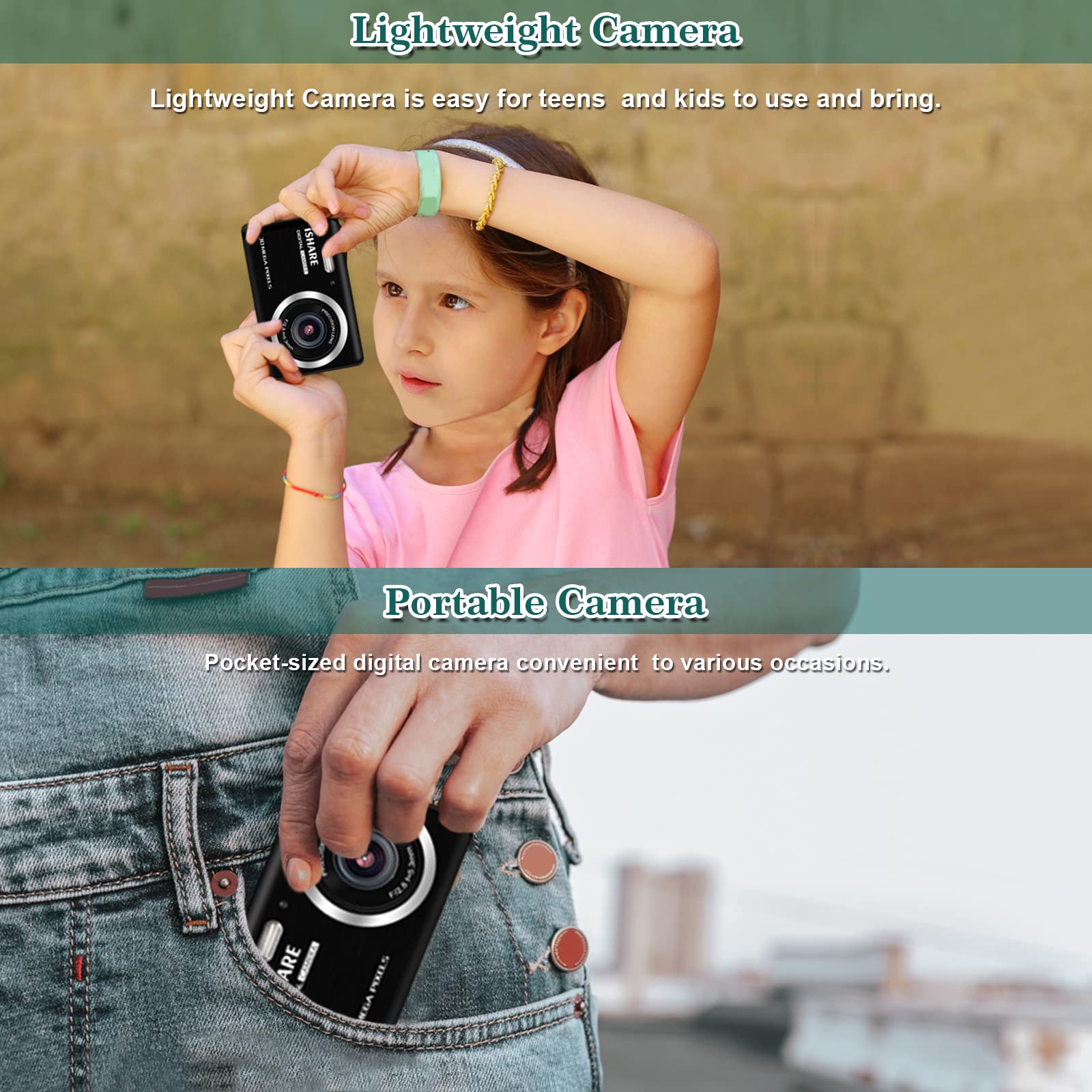 Digital Camera for Photography, 30MP Rechargeable Point and Shoot Digital Camera with 2.8" LCD 18X Digital Zoom for Kids Teens Elders(Black)