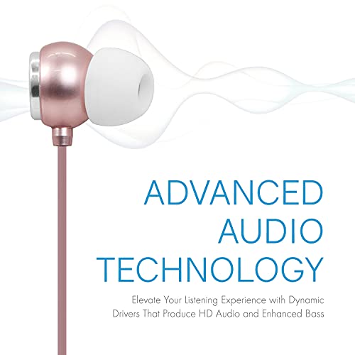 Realm Lightning Earbuds Apple MFi Certified Headphones, in-Ear Headphones with Lightning Connector, Built-in Microphone, Hands-Free Calling and Track Controls, Rose Gold, Pink, RLMA12RG