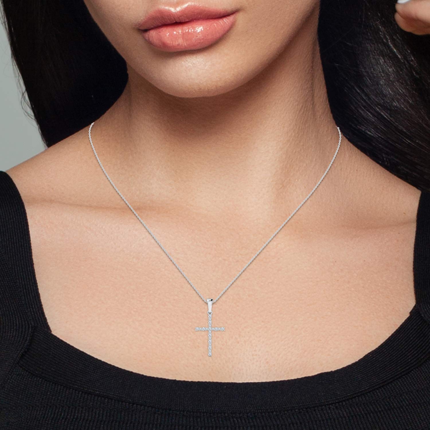 Diamond Cross Pendant Necklace - 1/3 Ctw (IGI Certified) in 925 Sterling Silver (with 18" Chain)