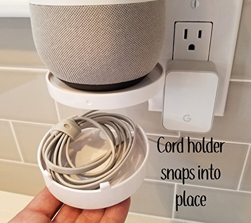 Mount Genie Smart Home Outlet Shelf: Hidden Cord Storage and Extra Custom Short Cords Great for Google Home, Nest, Security Cameras, Smart Speakers, and More