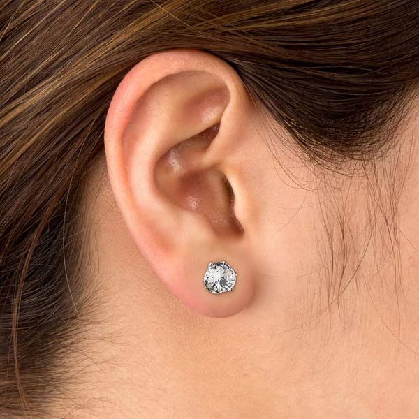 ComfyEarrings CZ 6mm LARGE Crystal Prong Stud Earrings With Comfortable Flat Backs