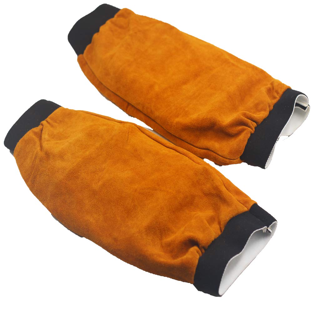 Jewboer Leather Welding Sleeves Heat Flame Resistant Arm Protection for Welder 16.5" Long