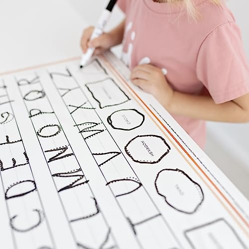 Ryan & Rose Cutie Mats Disposable Placemats For Baby, Toddlers & Kids Extra Coverage (13" X 21") 30 Pack (3 Designs) Stick To Table Easy Clean Up For Food & Toys Dry Erase Tracing Writing (EDU Tracer)