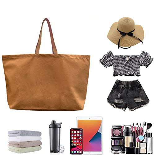 LLYLIU 28" Large Canvas Tote Bag - Extra Big Shopping Beach Totes Bags Reusable Grocery Bag Plain Solid 28" x 8" x 16"