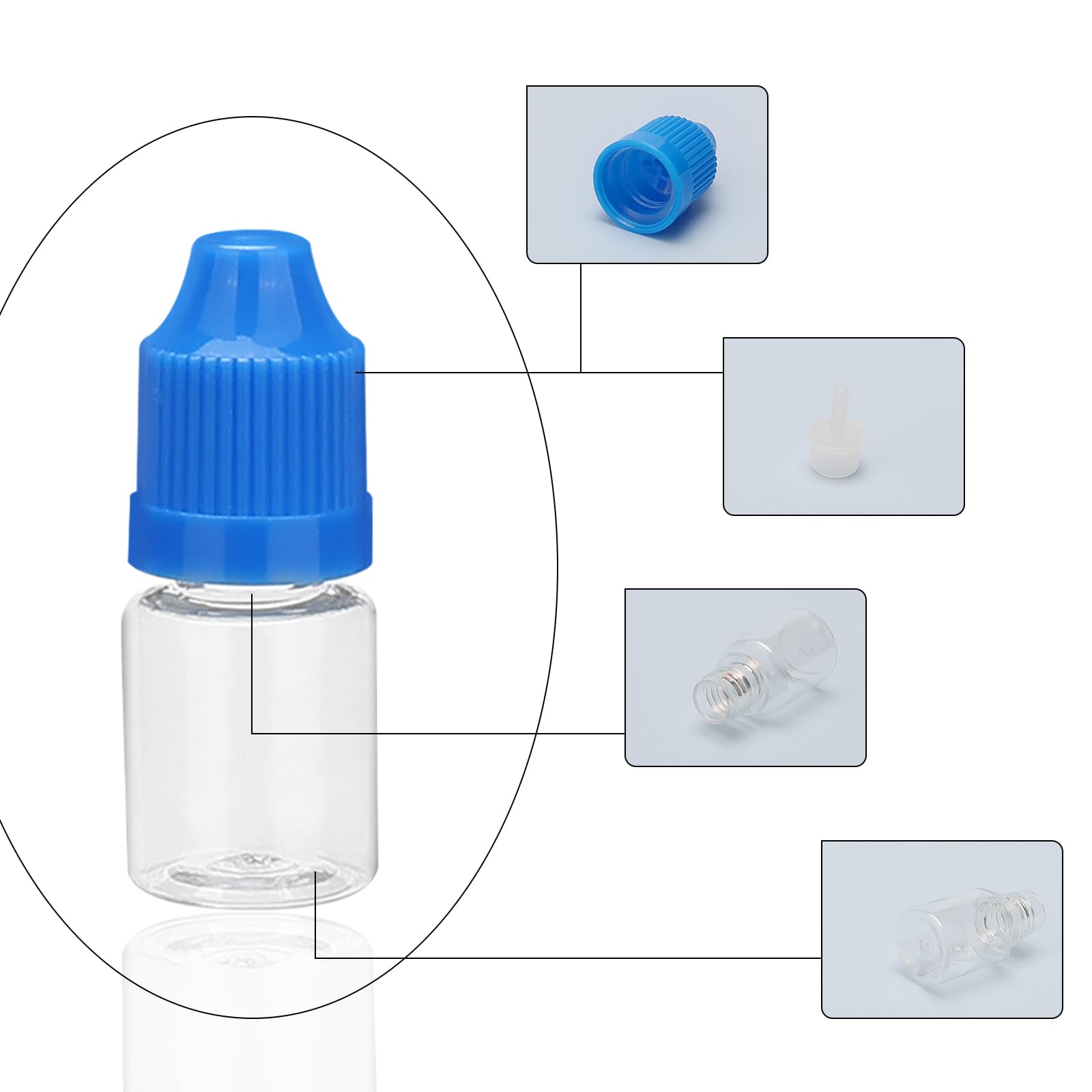Newzoll 5 ml Empty Plastic Dropper Clear Bottles e-juice E-Liquid Childproof 10PCS Blue Cap