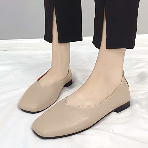 Fashion Spring and Summer Women Casual Shoes Low Heel Shallow Mouth Soft Sole Solid Color Comfortable Flat O2b2 Shoes Beige