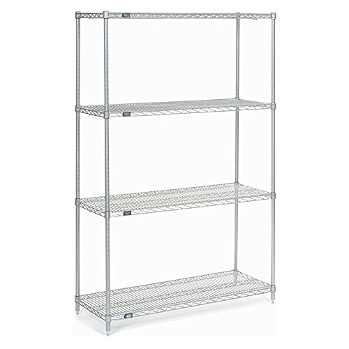 Nexel 18" x 48" x 74", 4 Tier, NSF Listed Adjustable Wire Shelving, Unit Commercial Storage Rack, Silver Epoxy, Leveling feet