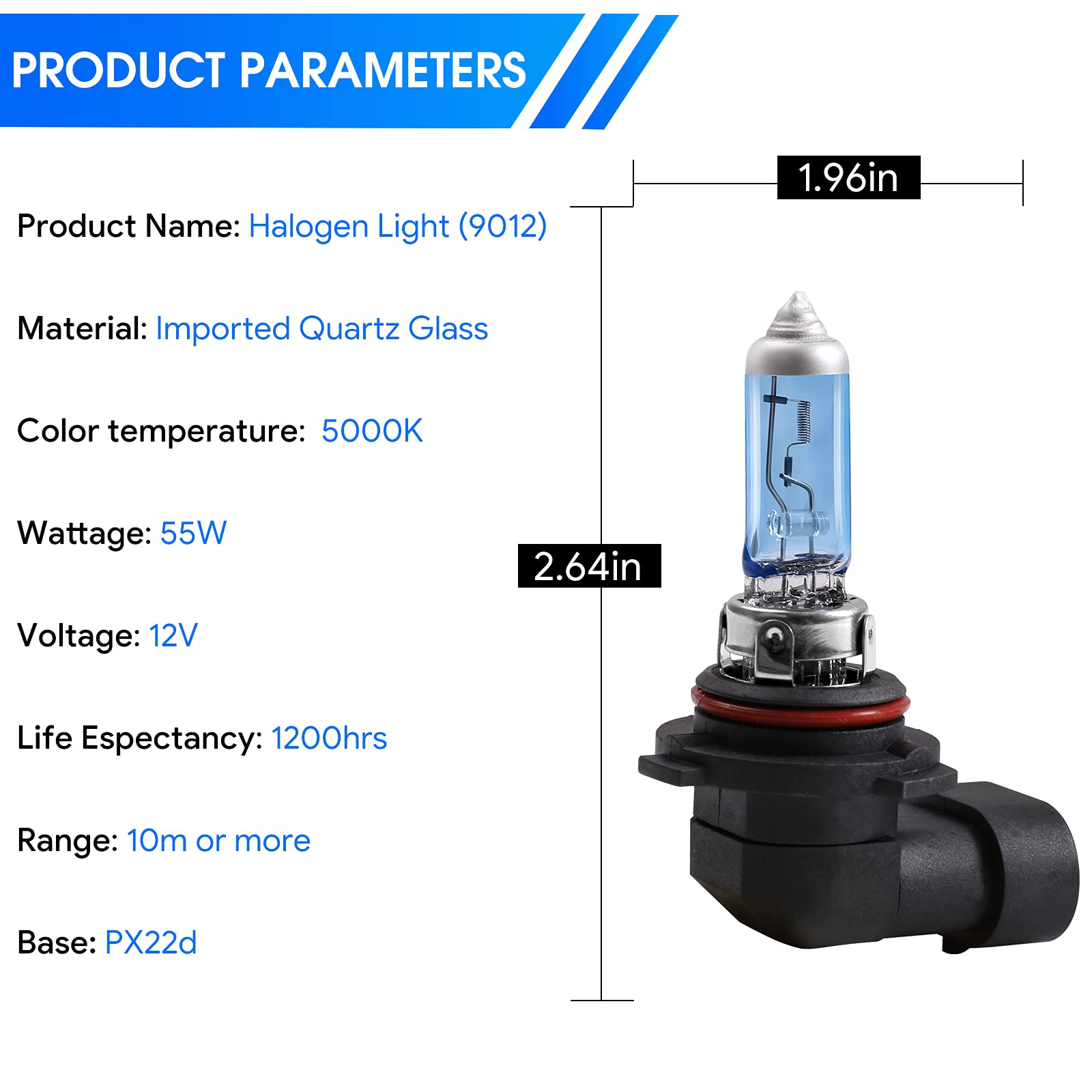 Energetic 9012 HIR2 Halogen Headlight Bulb with 5000K Super White Light Fog Lights, PX22D 12V/60W 2000 Lumens 1200 Hours, IP67, 2 Pack, 2Yr Warranty