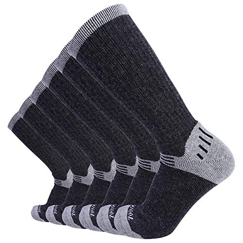 EnerWear 6P Pack Men's Merino Wool Blended Hiking Socks (US 10-13, Dark Grey)