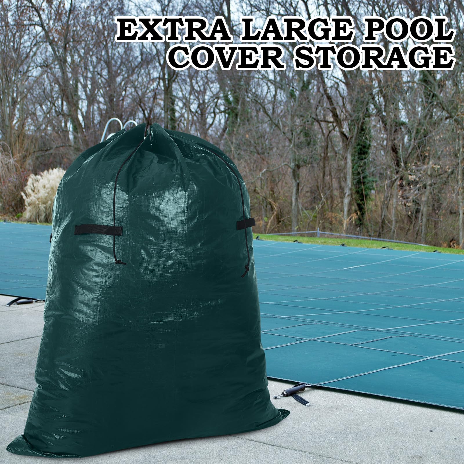 Hushee Above Ground Pool Storage Container Pool Cover Storage Bag with 4 Carry Handles Extra Large Pool Storage Heavy Duty Pool Cover for Winter Pool Safety Covers(47" x 59",Dark Green)