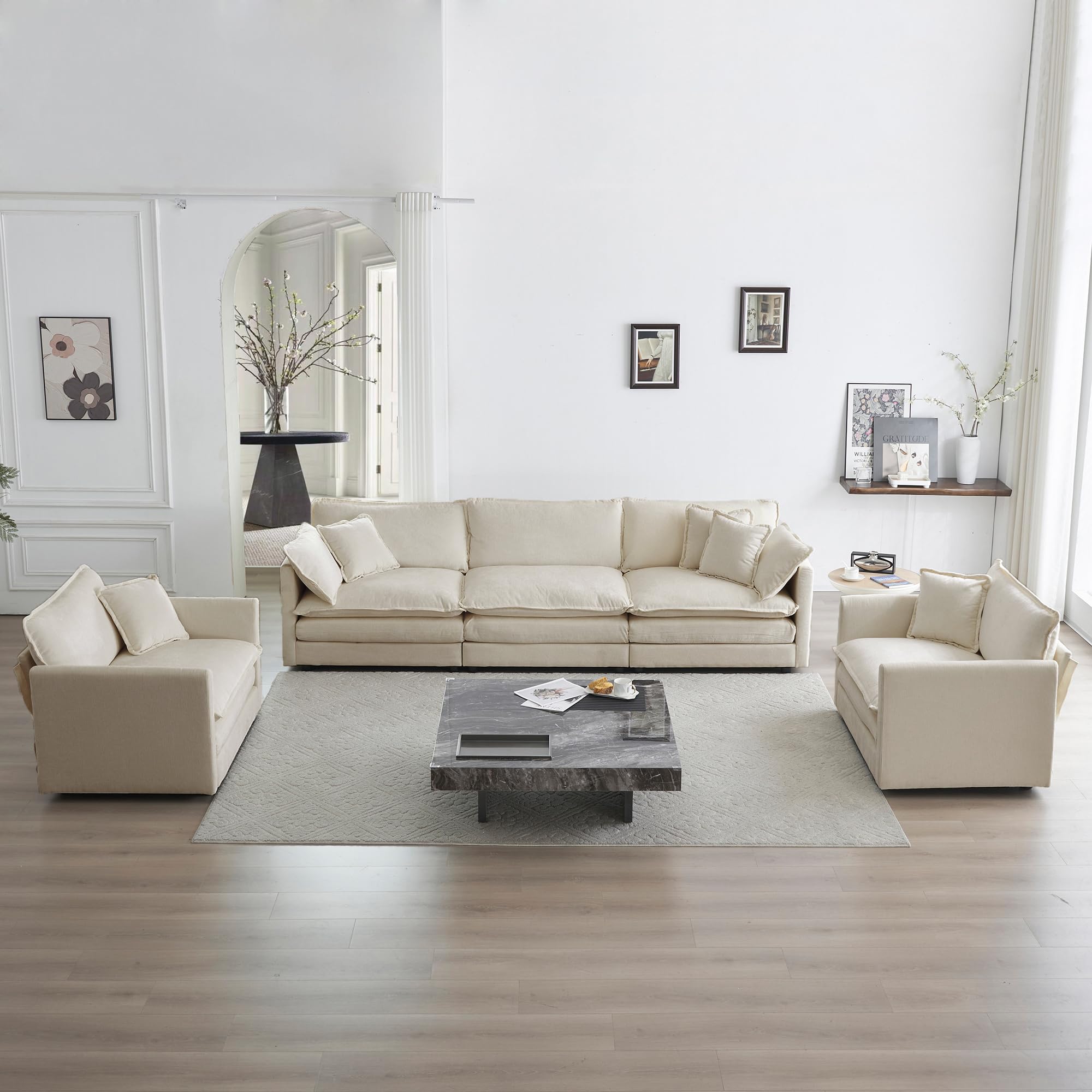 JURMALYN Single Sofa Modular Couch Free Combination Sectional Sofa Couch, Chenille Fabric Upholstered Sofa Comfy Reading Lounge Armchair for Small Spaces, Apartment, Bedroom, Office, Beige