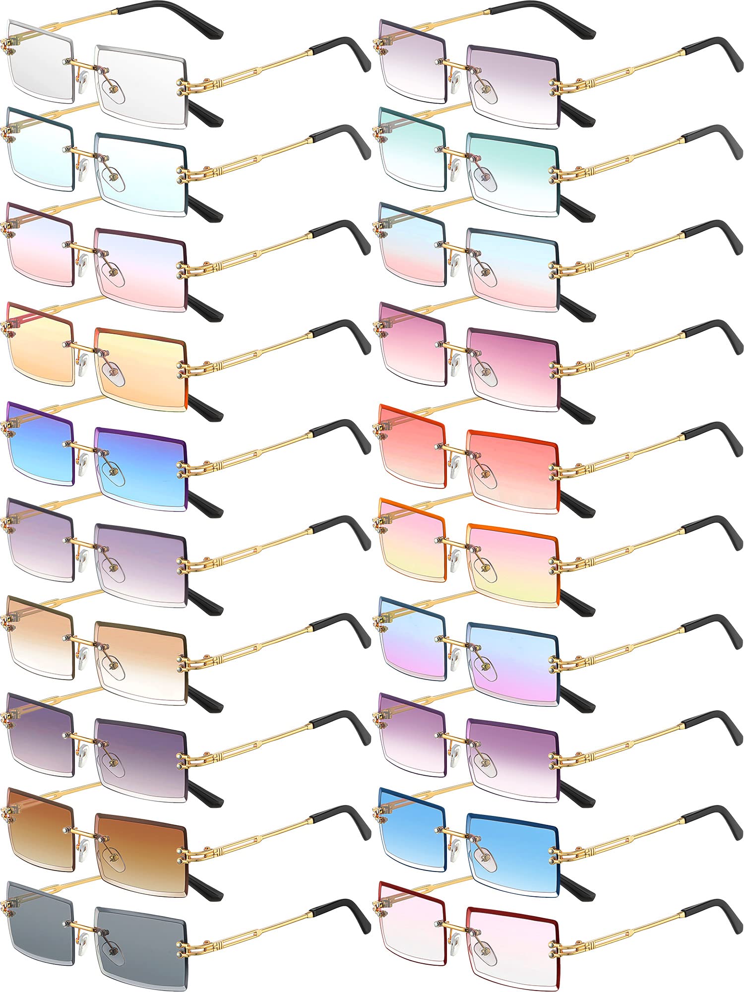 Flutesan 20 Pairs Rimless Sunglasses for Men Women Vintage Rimless Rectangle Sunglasses Frameless Candy Color Glasses Tinted Frameless Eyewear Y2K Glasses