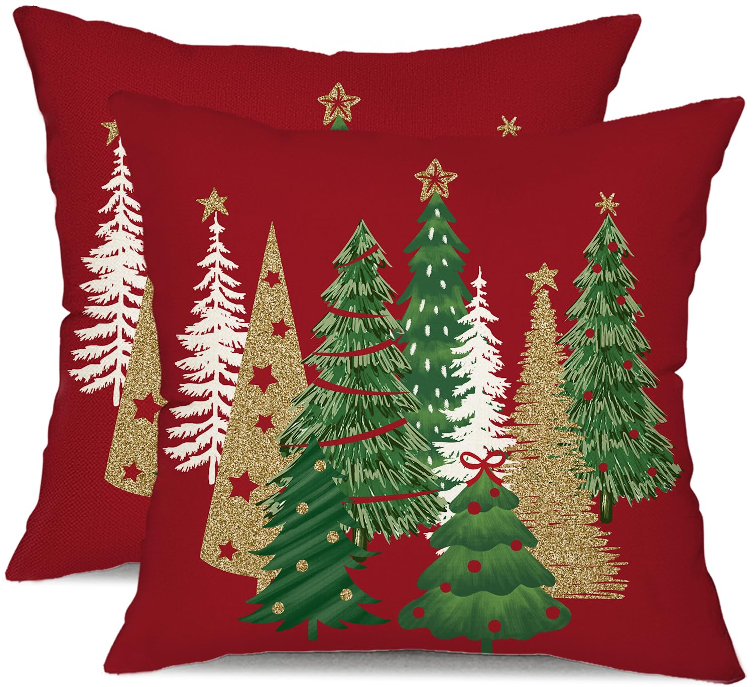 DFXSZ Christmas Pillow Covers 18x18 Inch Set of 2 Christmas Tree Decorative Red Throw Pillows Winter Christmas Decor for Home Couch 50C