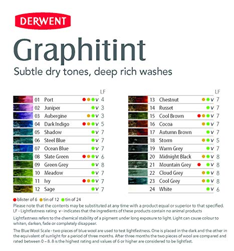 Derwent Graphitint Pencils Tin, Set of 24, Great for Holiday Gifts, Unique Blend of Graphite and Color, Watersoluble, Ideal for Mixed Media, Professional Quality (0700803)