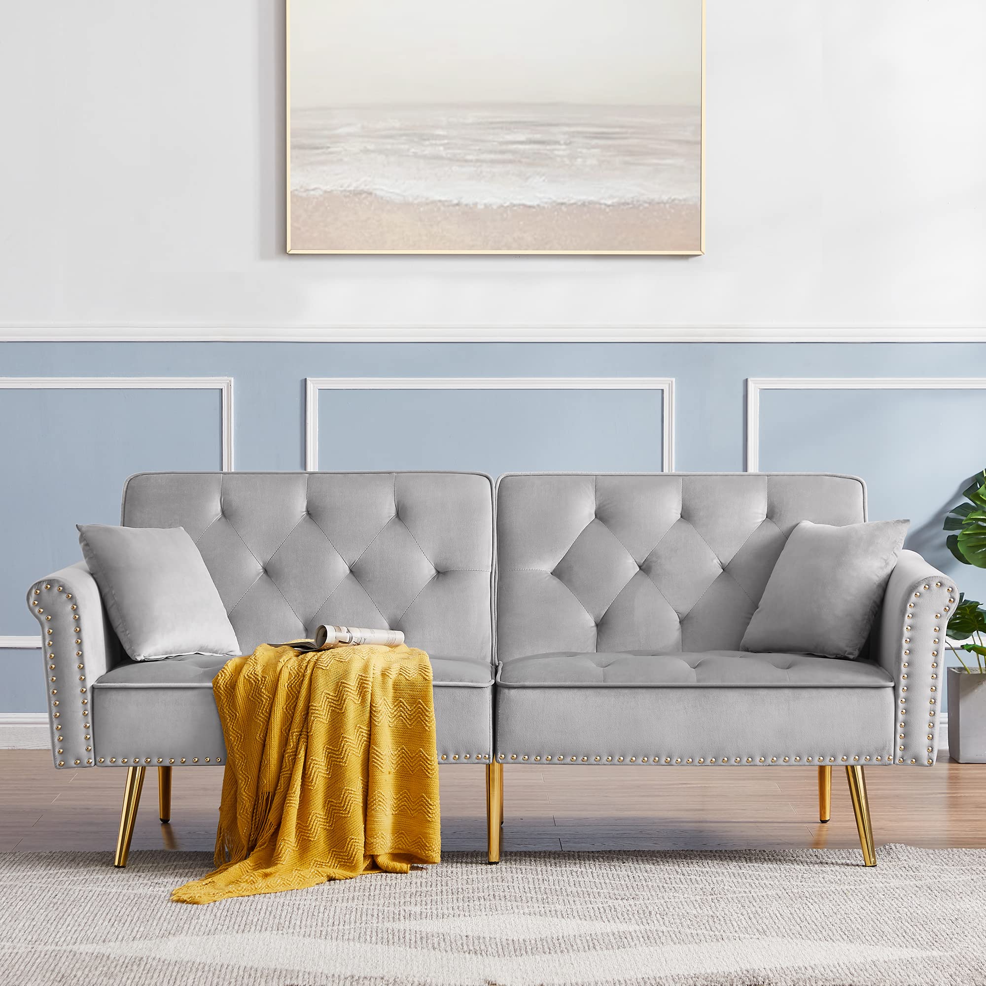 SOFTSEA Sofa Bed Sleeper Couches and Sofas - 74'' Couch Recliner Convertible Sofa Modern Adjustable Futon Couches Sofas Bed for Living Room Fold Up and Down Recliner Couch (Light Grey)