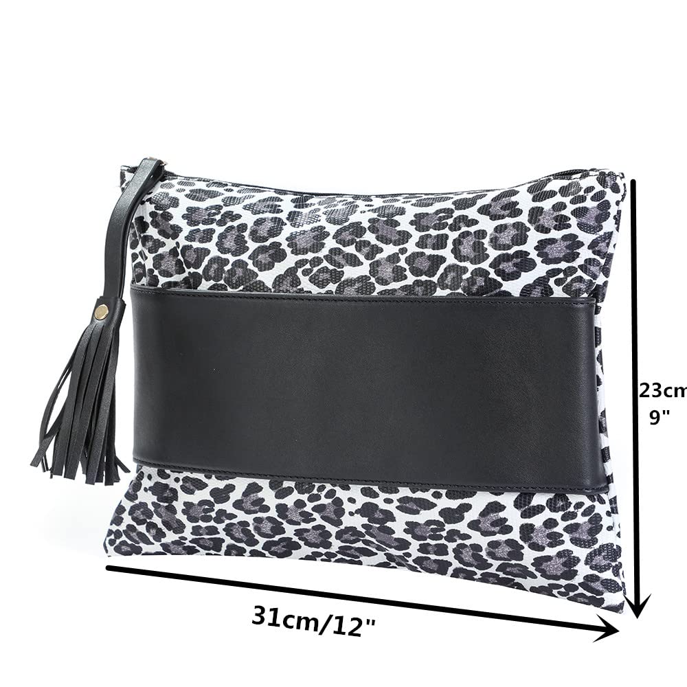 FASHLANLIKA Clutch Purses for Women Wristlet Purse Leopard Print Handbag Clutch Wristlet Bag (Black)