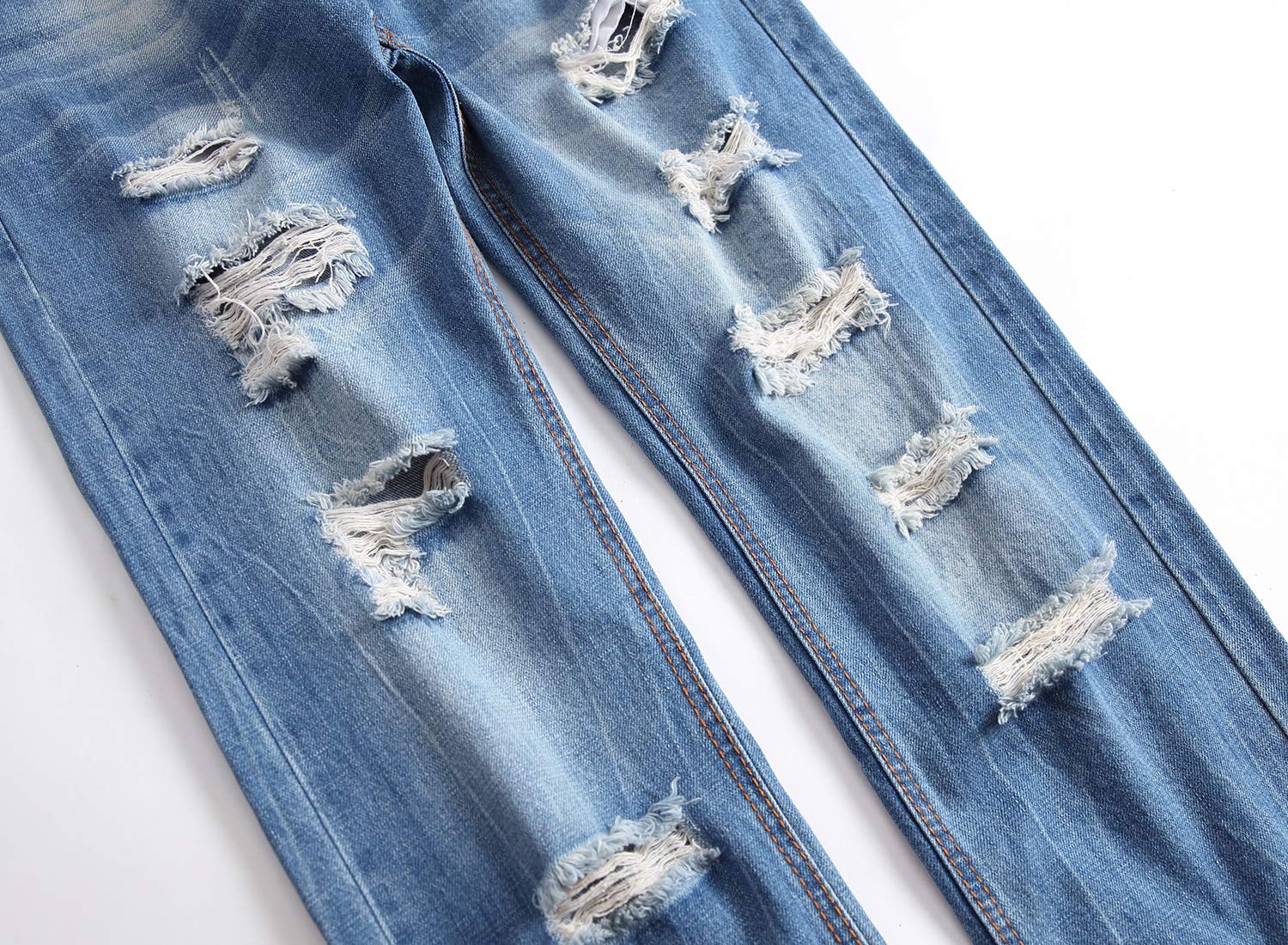 DANT BULUN Men's Ripped Distressed Destroyed Slim Fit Straight Leg Denim Jeans(W34,Blue)