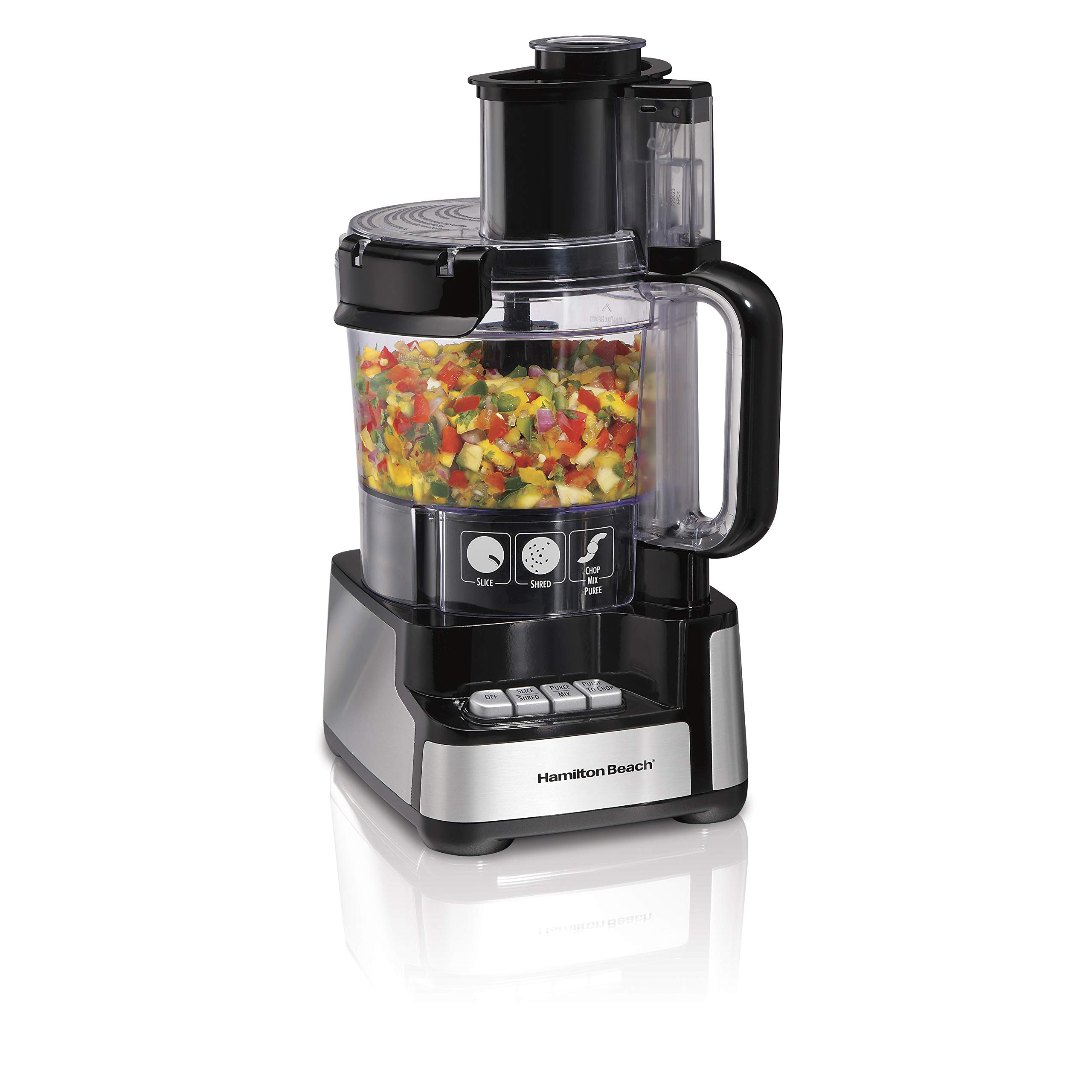 Hamilton Beach Stack & Snap Food Processor and Vegetable Chopper, Black & Electric Vegetable Chopper & Mini Food Processor, 3-Cup, 350 Watts, for Dicing, Mincing, and Puree, Black