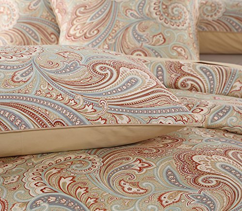 Softta Duvet Cover Set Paisley Bedding Design 800 Thread Count 100% Cotton 3Pcs,Queen Size,Khaki