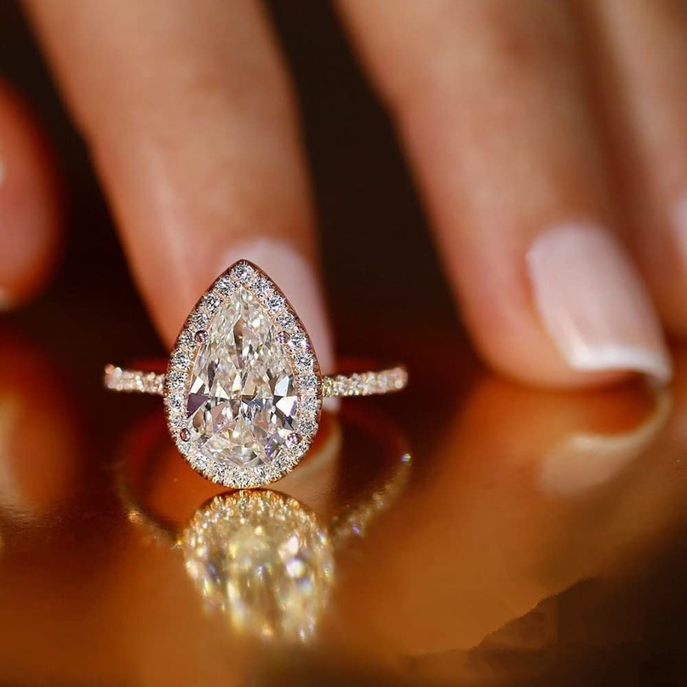 Engagement Ring Sets for Women Bridal Ring Set, 2 Carat Center Pear Moissanite Wedding Ring Set 925 Sterling Silver 10K 14K 18K Gold (925 Sterling Silver)