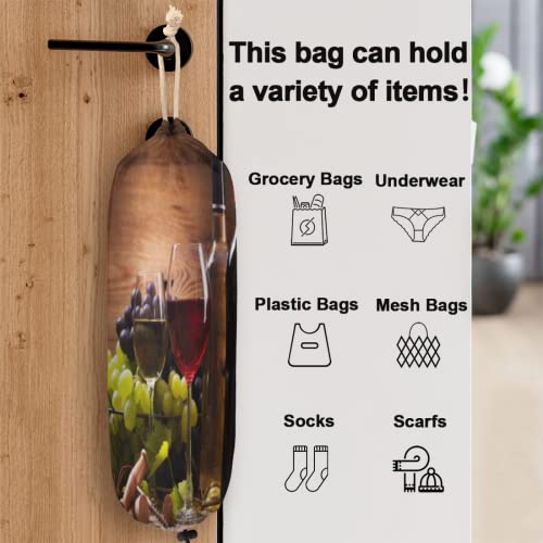 Red Wine Glasses Plastic Bag Holder Organizer Wall Mount,Grapes Large Grocery Bag Storage Dispenser Garbage Shopping Trash Bag Holder with Drawstring for Home Kitchen Pantry Decor 22×9 Inch