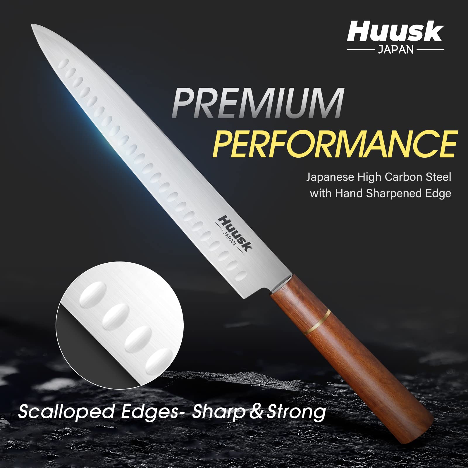 Huusk Janpan Knife 7 Inch Brisket Trimming Boning Knife and 11" Meat Slicing Knife Bundle for Smoked BBQ