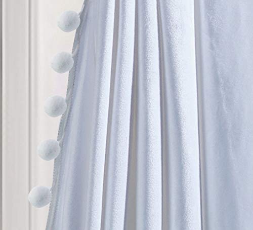 Masterplay Modern 4 - Piece Premium Solid White Velvet Curtain Set with Pom Pom Trim. Drapes/Window Panels 116" Wide X 84" Tall
