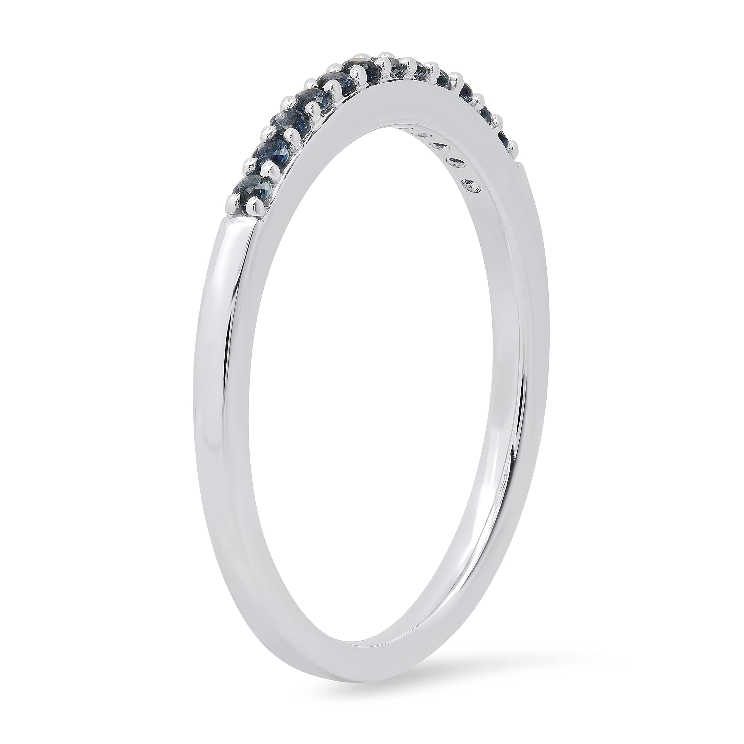 Dazzlingrock Collection Round Blue Sapphire Women Single Line Half Wedding Band | 14K White Gold, Size 5