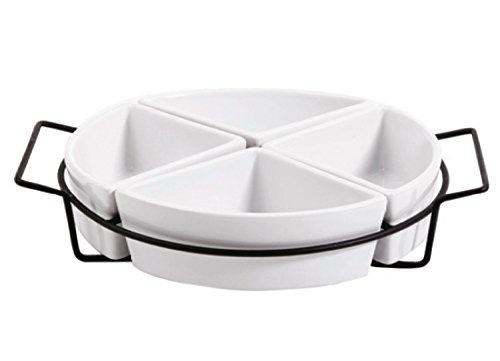 Gibson Elite Gracious Dining Dinnerware, 4-Section Tray Set with Metal Rack, White