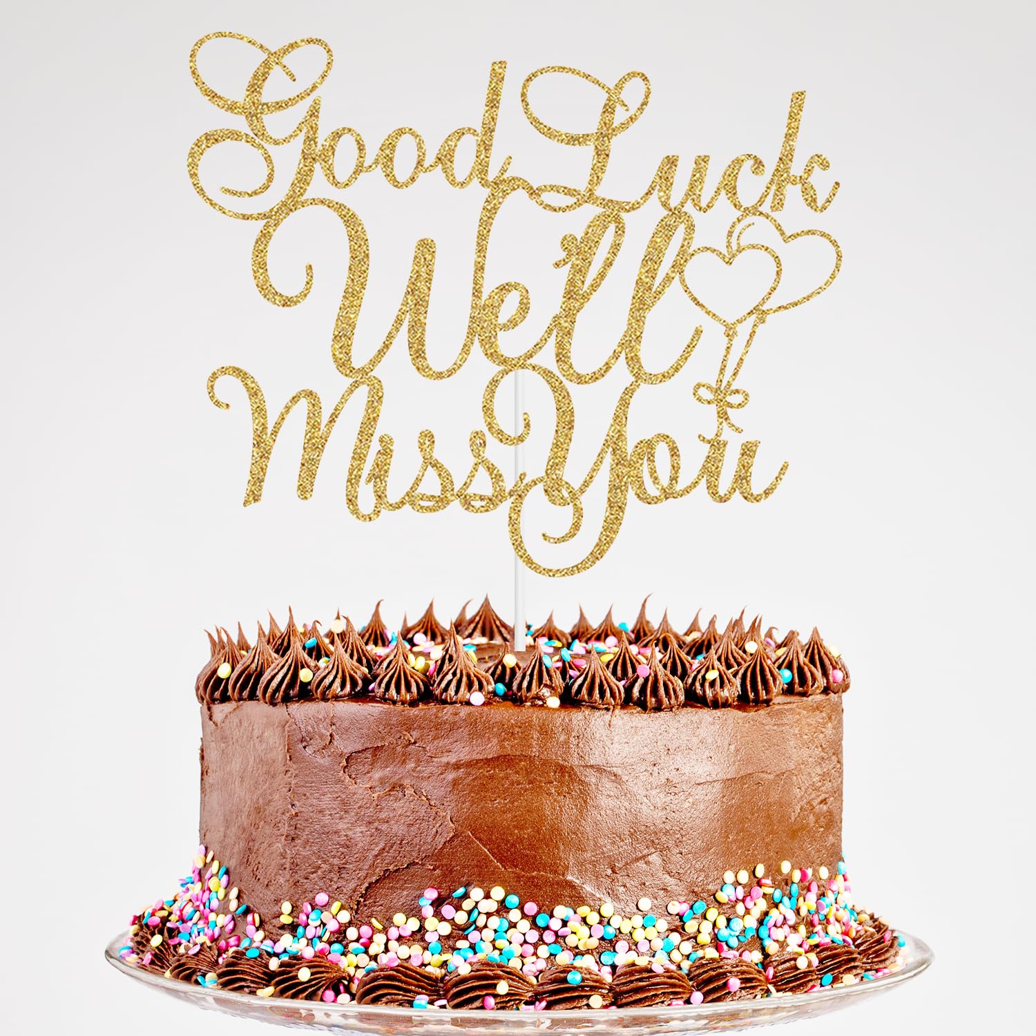 Glitter Good Luck We'll Miss You Cake Topper - Farewell Cake Topper, Retirement Cake Topper, Going Away Class of 2024 Graduation Party Decorations Gold