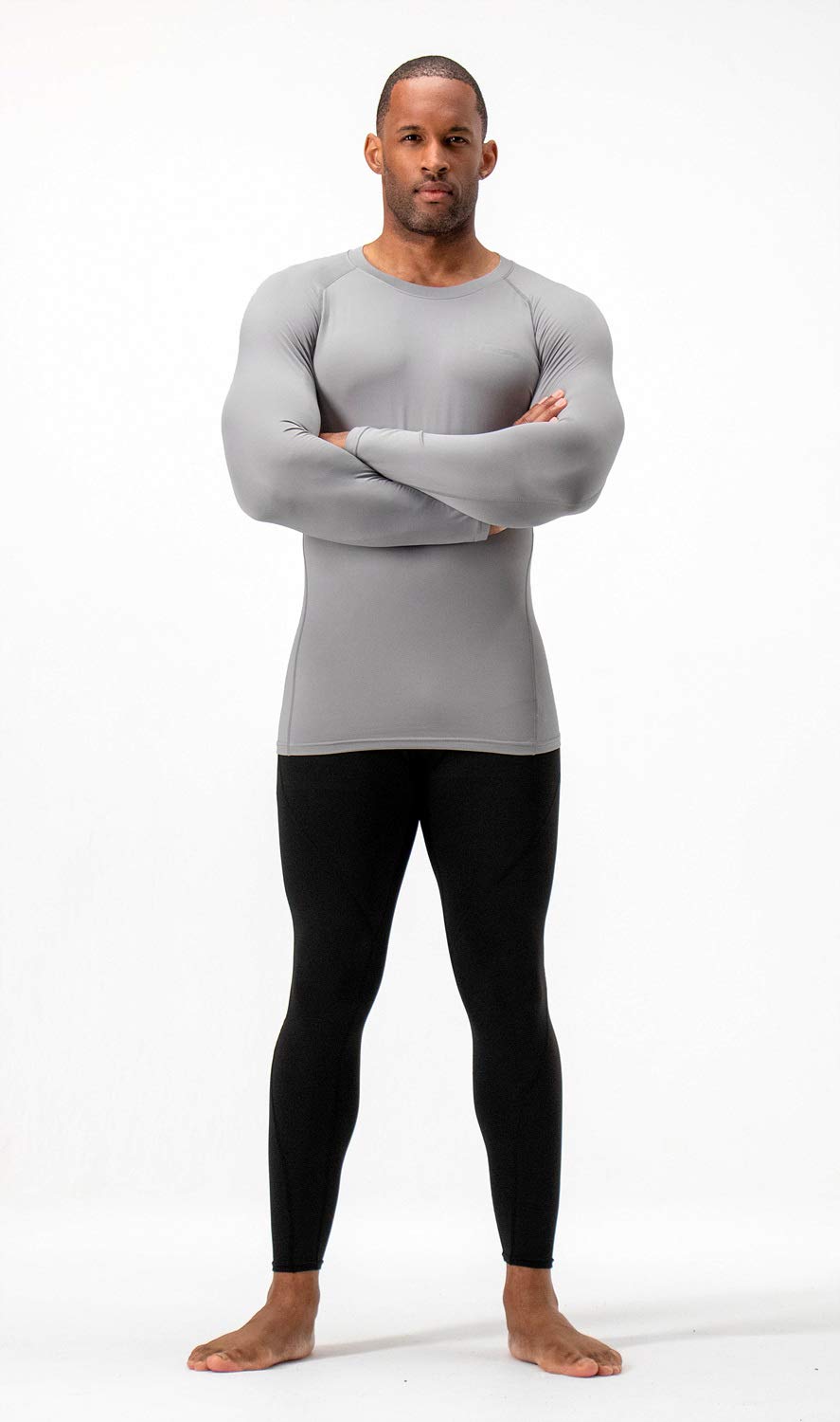 DEVOPS 2 Pack Men's Thermal Long Sleeve Compression Shirts (Large, Black/Light Grey)
