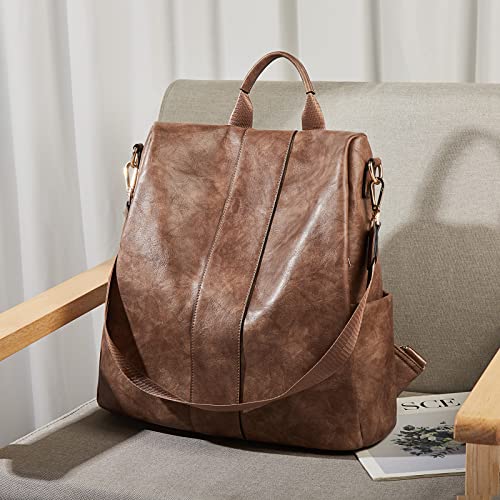 FOXLOVER Backpack Purse for Women Large Womens Backpack Leather Travel Backpack Fashion Backpack Purse Designer Ladies Shoulder Bags(Brown B)