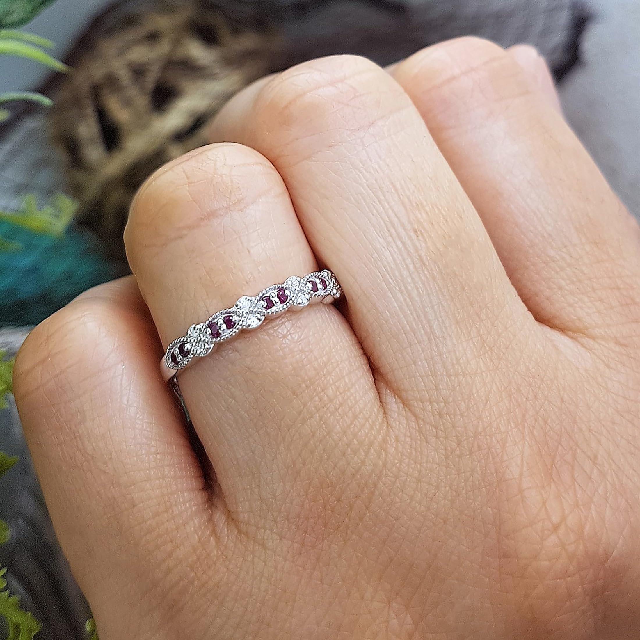 Dazzlingrock Collection Round Ruby & White Diamond Marquise Miligrain Ring for Women in 925 Sterling Silver Size 6