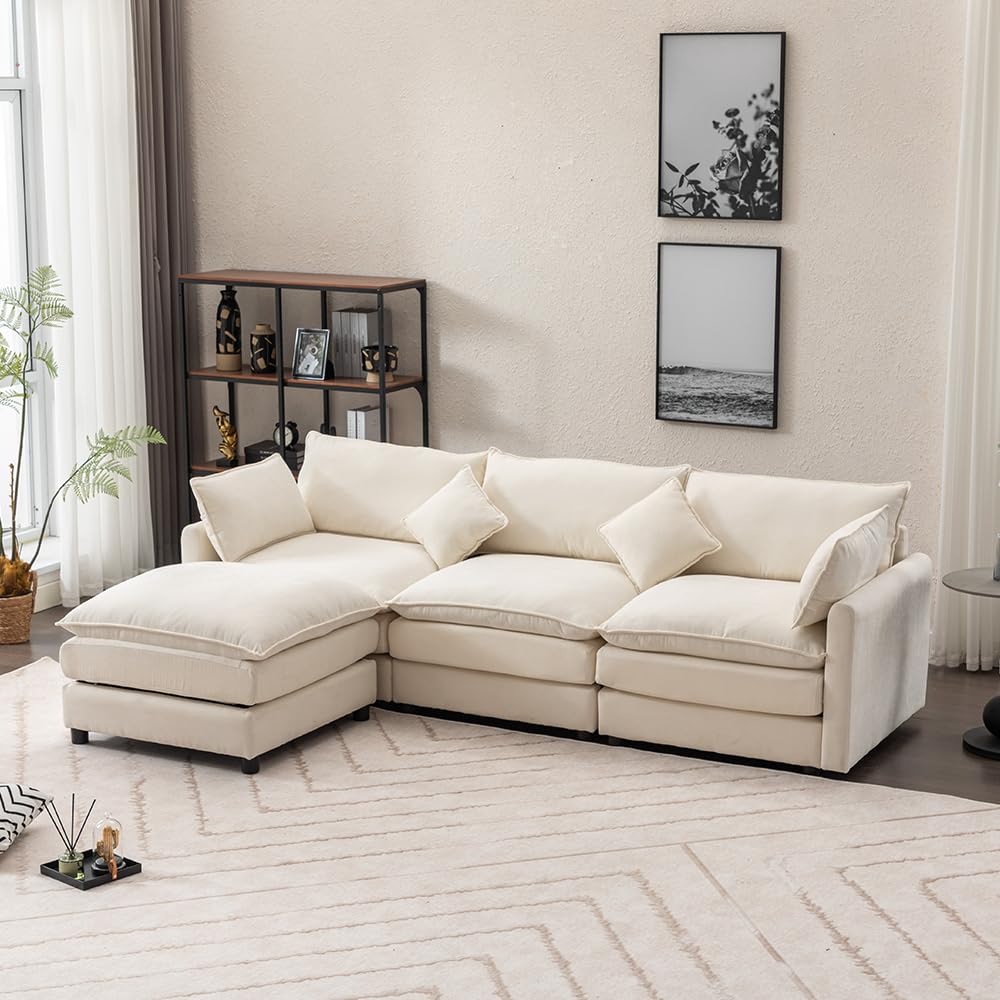 JUSTONE 108.66" L-Shaped Sectional Couches, Modular Sectional Sofas,Modern Luxury Sofa Couch with Ottoman,Comfort L Sofa Couch for Living Room,Office, Apartment(Orange)