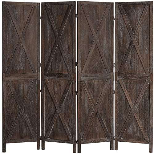 oneinmil Room Divider, 5.8 Ft Tall Folding Privacy Screens Room Divider, 4 Panel Wood Freestanding Partition Wall Dividers, Rustic Barnwood, Brown