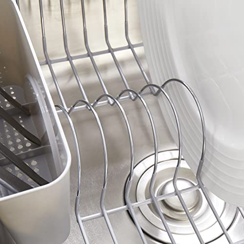 Sweet Home Collection 2 Piece Dish Drying Rack Set Drainer with Utensil Holder Simple Easy to Use Fits in Most Sinks, 14.5" x 13" x 5.25", Silver