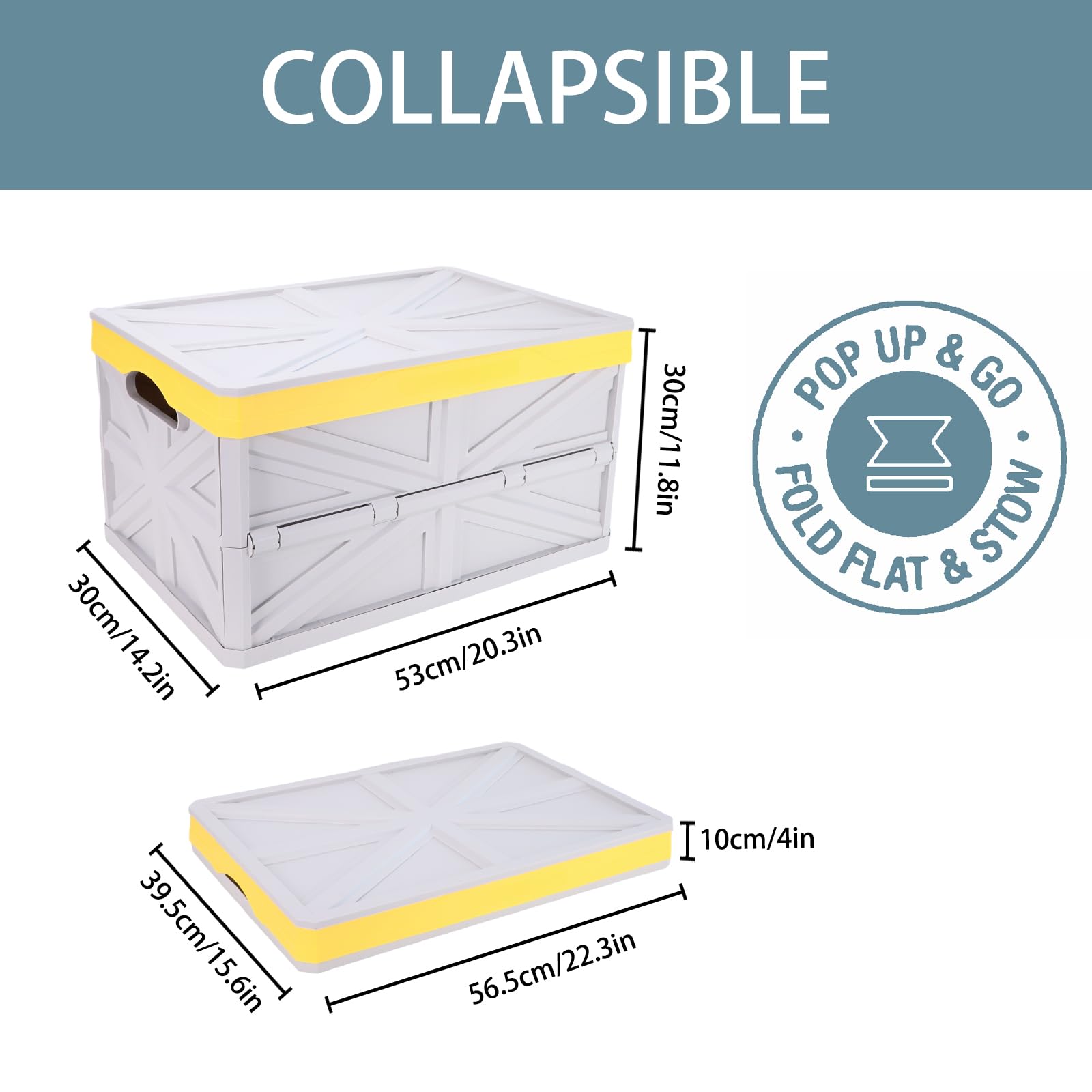 MIOKIL 55L/ Collapsible Storage Bin Durable Plastic Folding Storage Crate Plastic Tote Storage Box Container for Clothes Books,Snack, Fruits Grocery Storage Bin-Grey