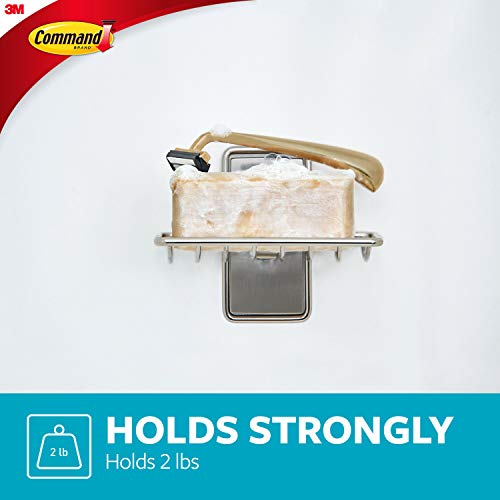 Command Soap Dish for Shower, Damage Free Hanging Bathroom, No Tools Bar Soap Holder, 1 Satin Nickel Soap Dish and 2 Water-Resistant Command Strips
