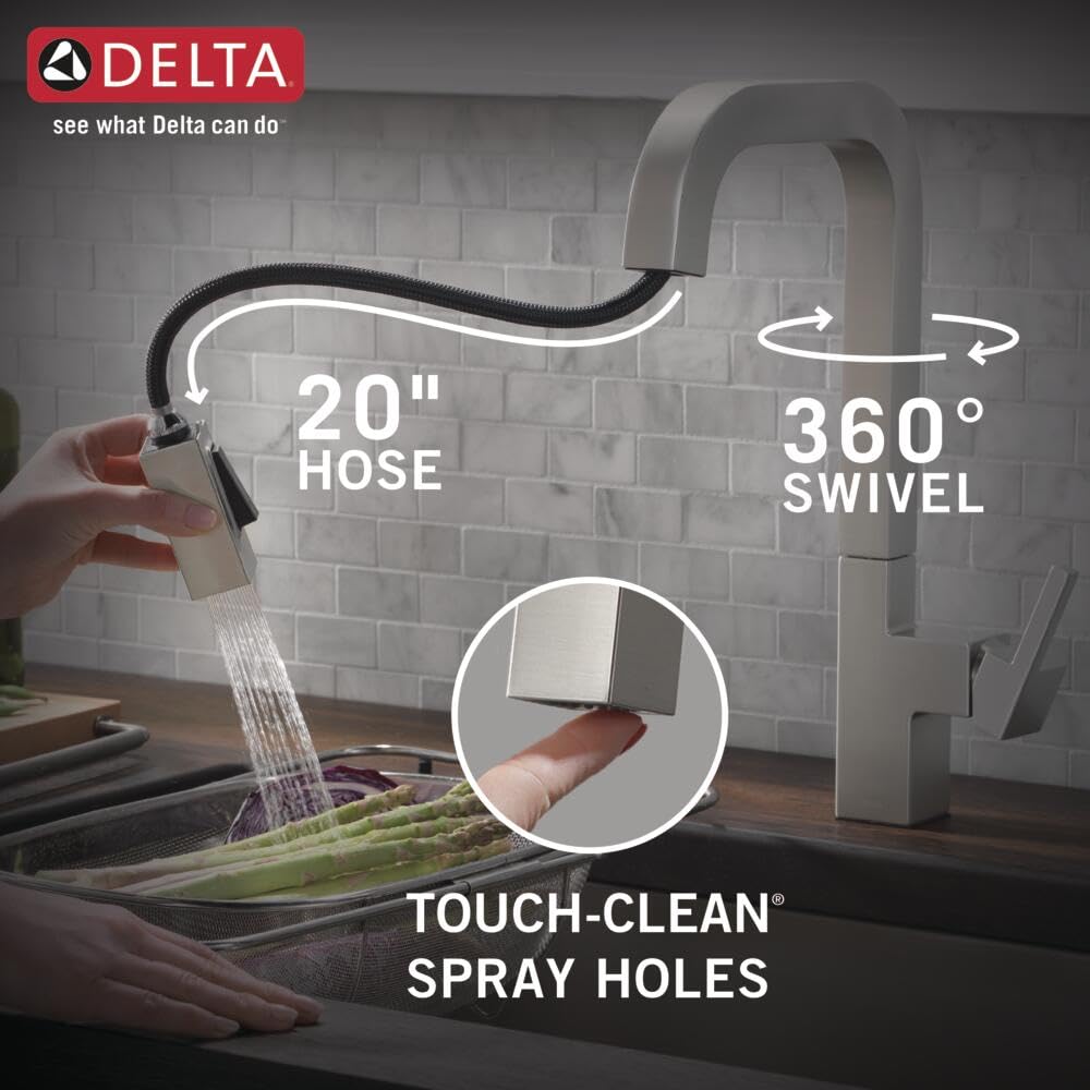 Delta Faucet Brushed Nickel Kitchen Faucet with Pull Down Sprayer, ADA Compliant, Dual Function Wand, Magnetic Docking Spray Head, Spotshield Stainless Steel, 19825LF-SP