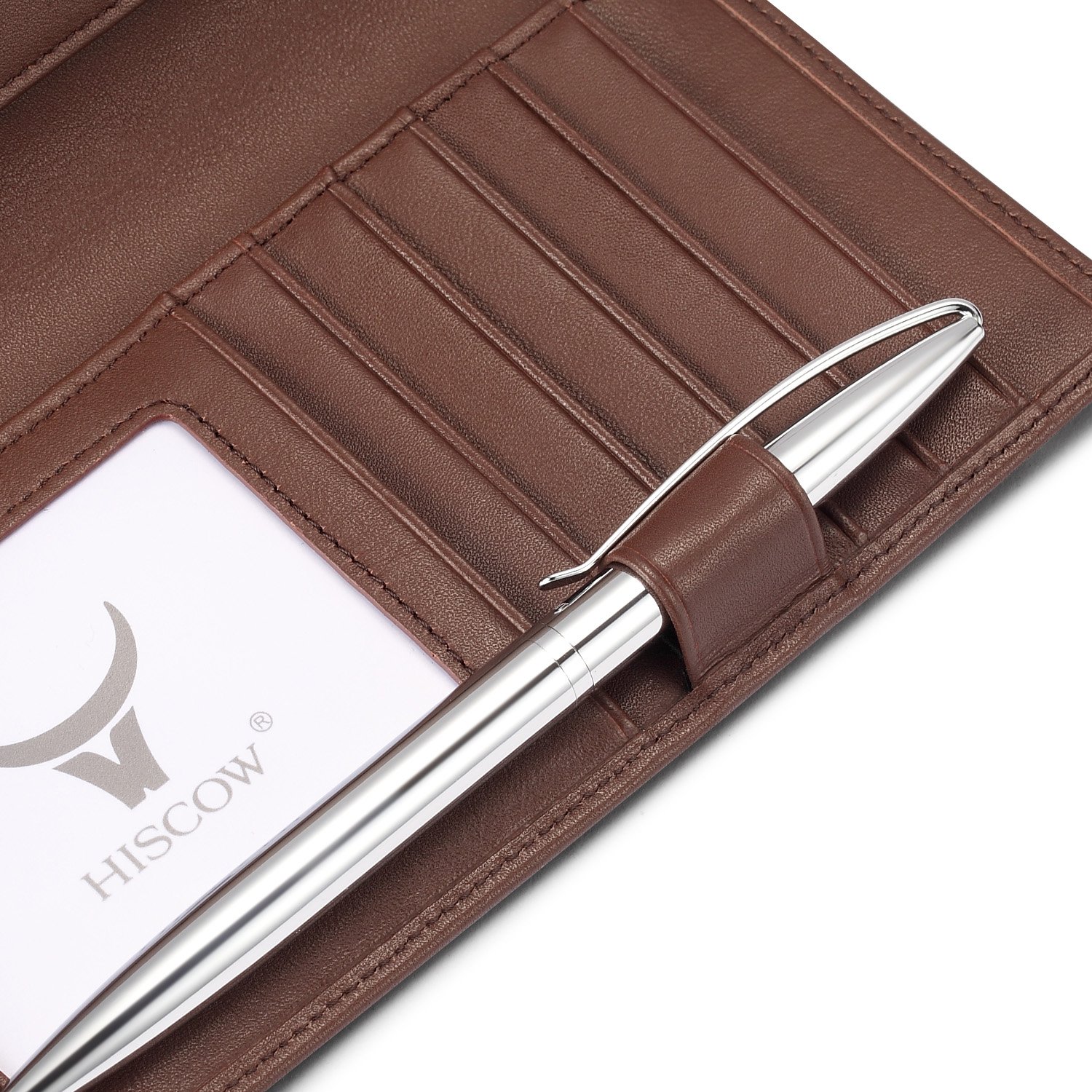 HISCOW Soft Leather Checkbook Cover & Card Holder with Divider - Italian Calfskin (Brown)