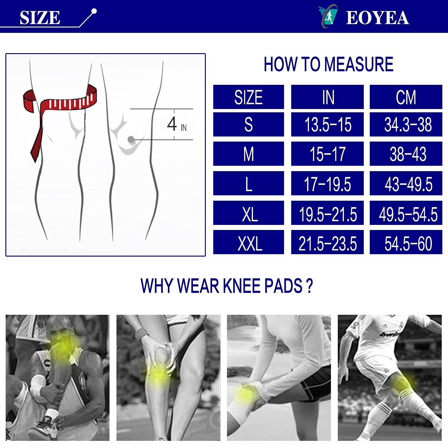 EOYEA Knee Brace Compression Sleeve for Knee Pain, Knee Brace Wraps Stabilizer with Silicone Gel & Spring Support, Knee Protector for Meniscus Tear Running for Men Women 2 pack (Blue,X-Large)