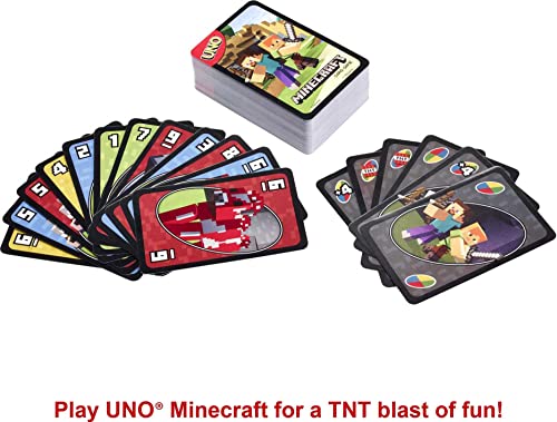 Mattel Games UNO Minecraft Card Game for Family Night with Minecraft-Themed Graphics in a Collectible Tin for 2-10 Players (Amazon Exclusive)