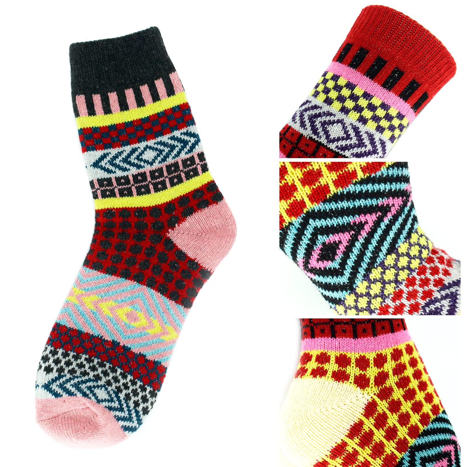 Fly love 5 Pairs Womens Vintage Wool Socks Winter Warm Hiking Thick Thermal Boot Crew Comfy Sock 5-8 (Style B)