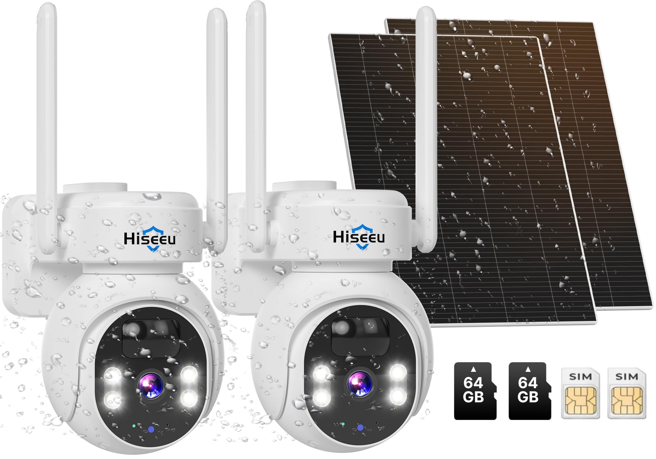 Hiseeu 4G LTE Cellular Security Camera Without WiFi, 2K HD Color Night Vision Outdoor Camera Wireless Solar Powered, 2-Way Talk,IP66 Waterproof,PIR Human Detection, SIM Card Included